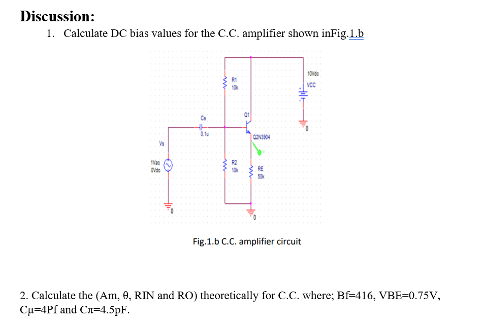 Solved Discussion: 1. Calculate DC bias values for the C.C. | Chegg.com
