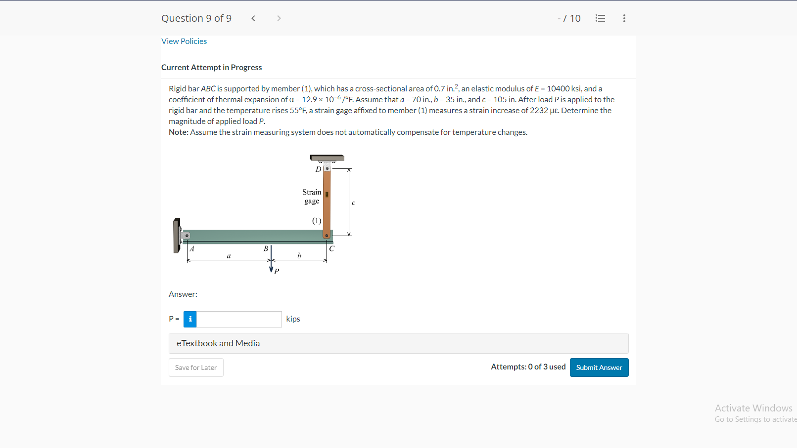 Solved Rigid bar ABC is supported by member (1), which has a | Chegg.com