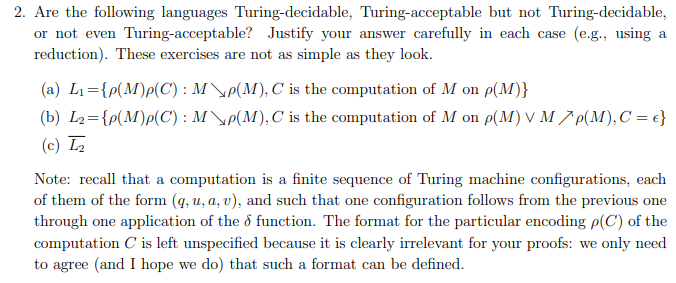 2. Are the following languages Turing-decidable, | Chegg.com
