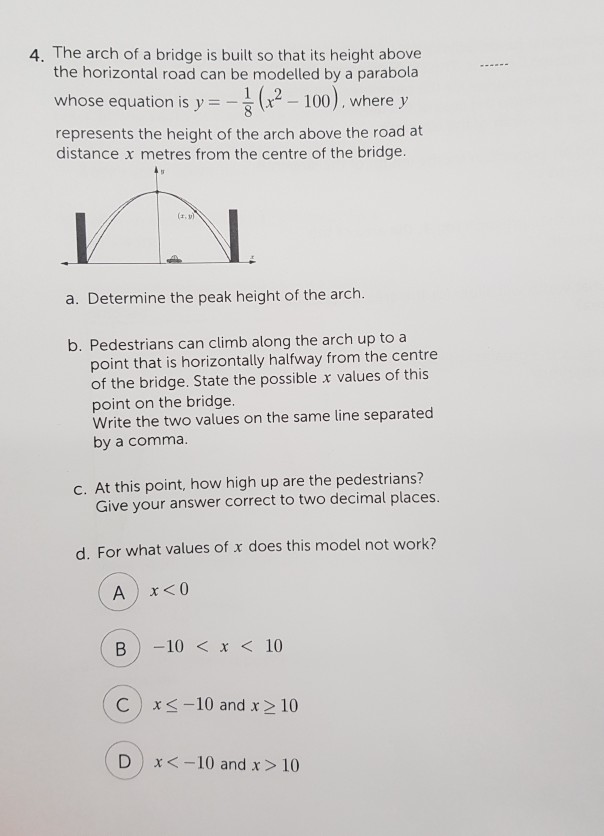 Solved 4. The arch of a bridge is built so that its height | Chegg.com