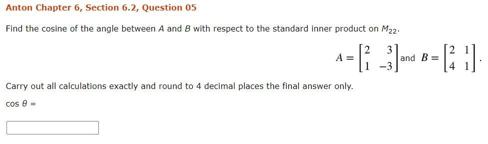 Solved Anton Chapter 6, Section 6.2, Question 05 Find the | Chegg.com