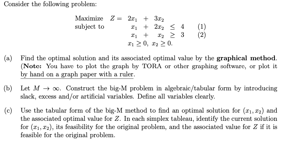 Solved Consider the following problem: Maximize Z= 2x1 + | Chegg.com