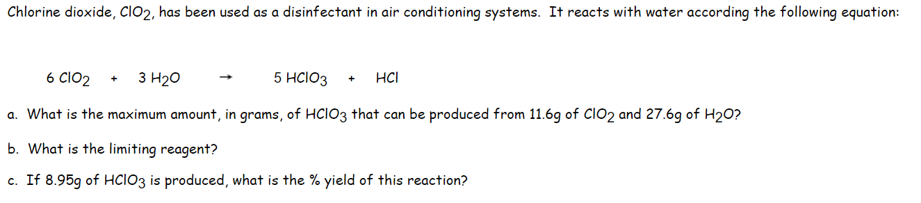 Solved Chlorine dioxide, ClO2, has been used as a | Chegg.com