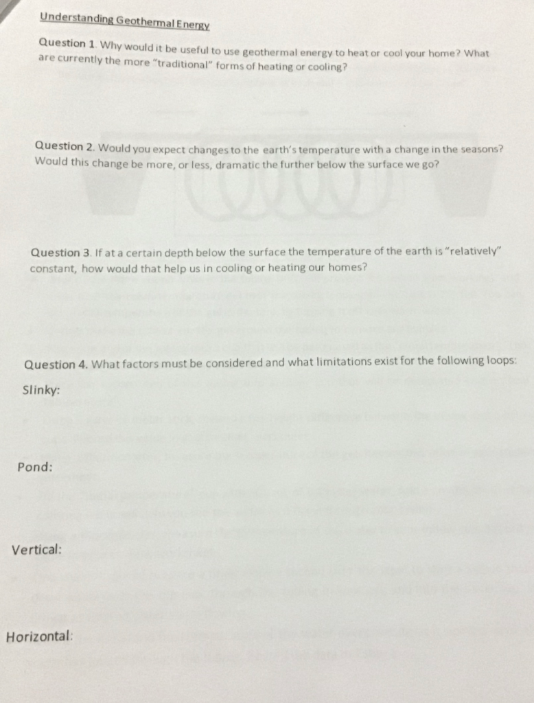 Solved Understanding Geothermal Energy Question 1. Why would | Chegg.com