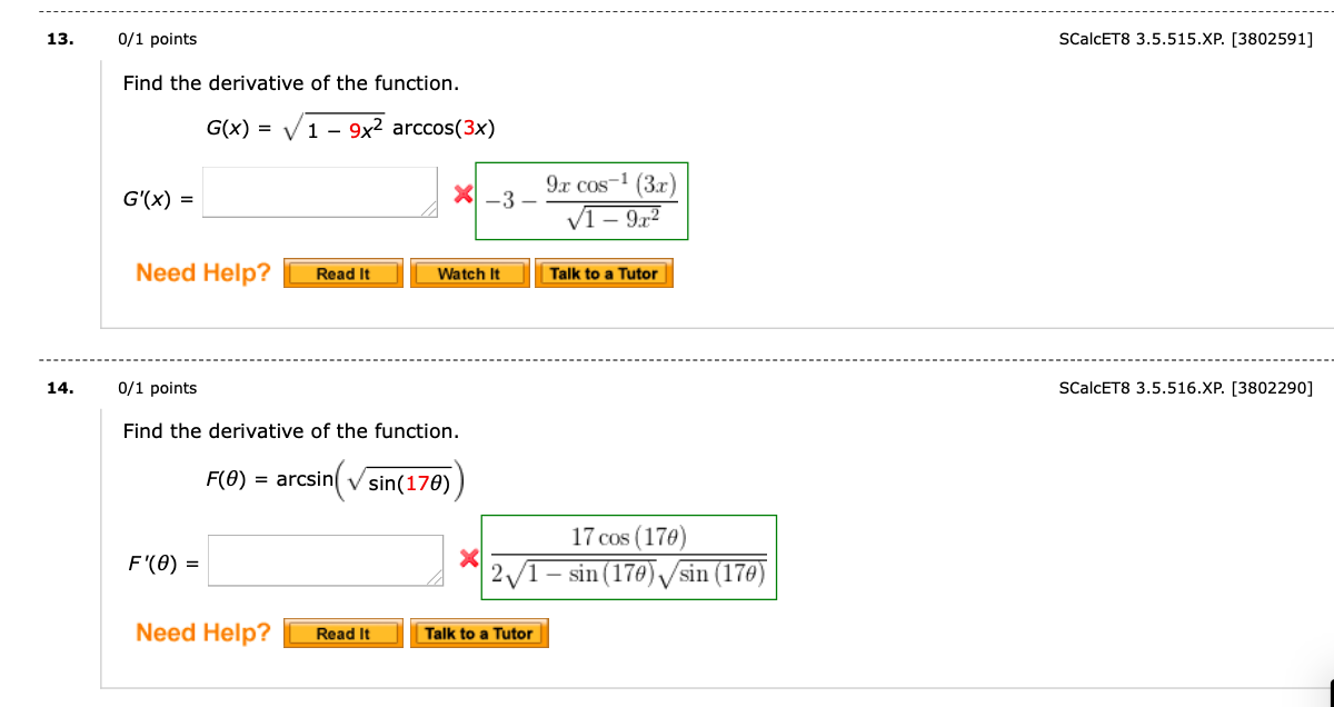 Solved 13. 0/1 points SCalcET8 3.5.515.XP. (3802591] Find | Chegg.com