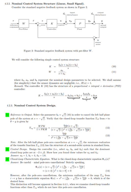 4.2.2. ﻿Nominal Control System Structure (Linear, | Chegg.com