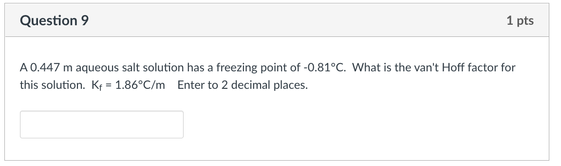 Solved A 0.447 m aqueous salt solution has a freezing point | Chegg.com