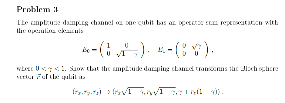 Solved Problem 3The amplitude damping channel on ﻿one qubit | Chegg.com