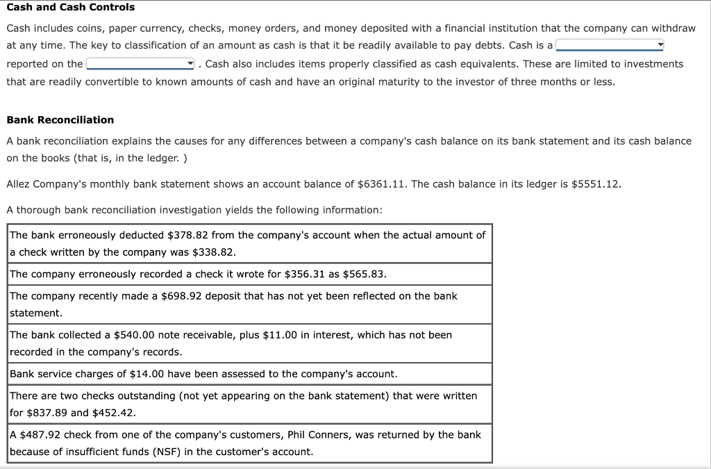Cash and Cash Controls Cash includes coins, paper | Chegg.com