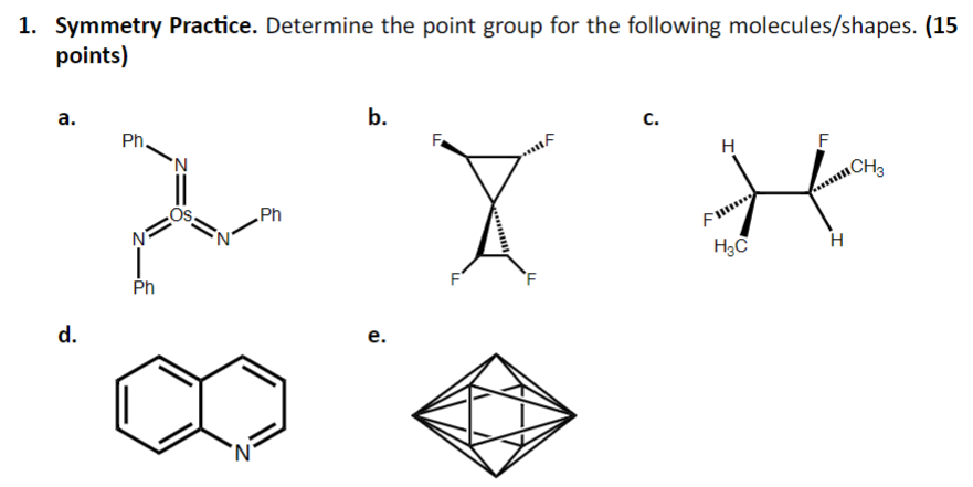 Solved 1. Symmetry Practice. Determine the point group for | Chegg.com