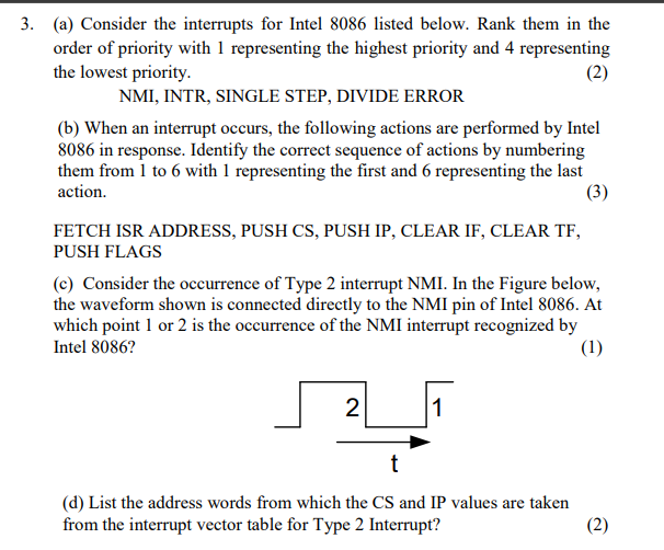 (a) Consider the interrupts for Intel 8086 listed | Chegg.com