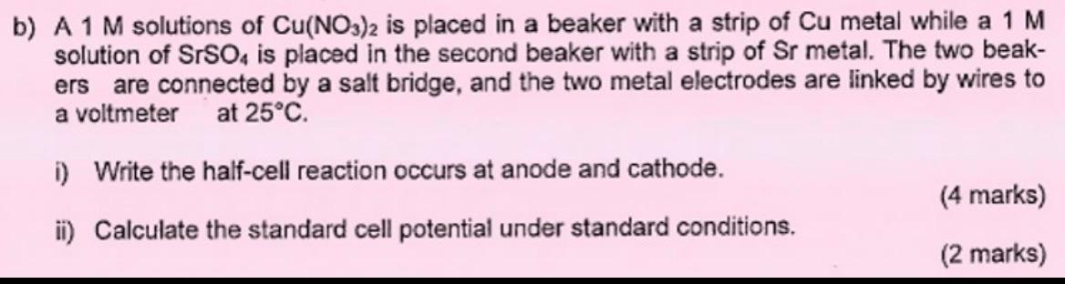 Solved b) A 1M solutions of Cu(NO3)2 is placed in a beaker | Chegg.com