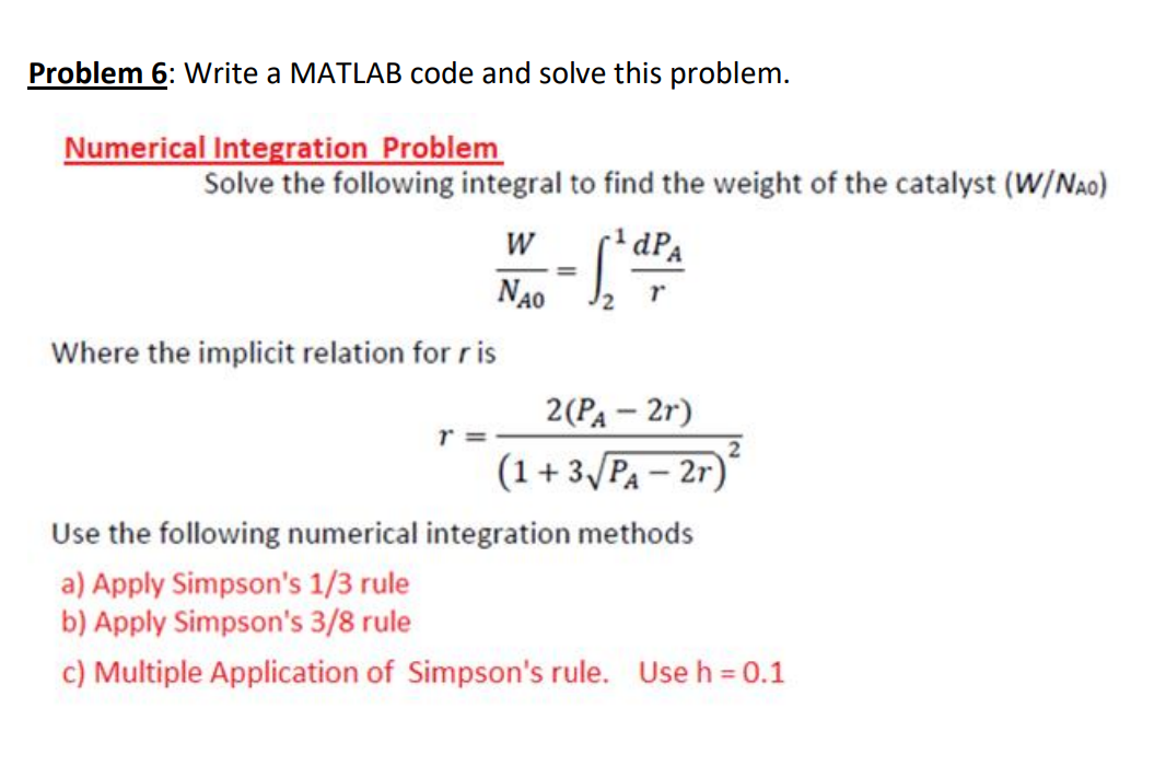 Solved Problem 6: Write a MATLAB code and solve this | Chegg.com