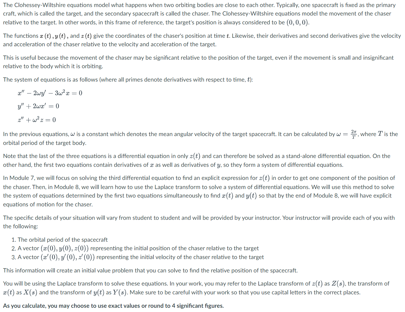 Solved The Clohessey-Wiltshire equations model what happens | Chegg.com