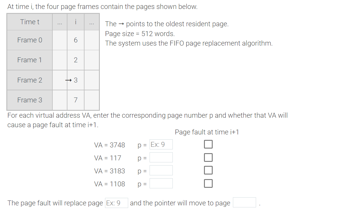 Solved At time i, the four page frames contain the pages | Chegg.com