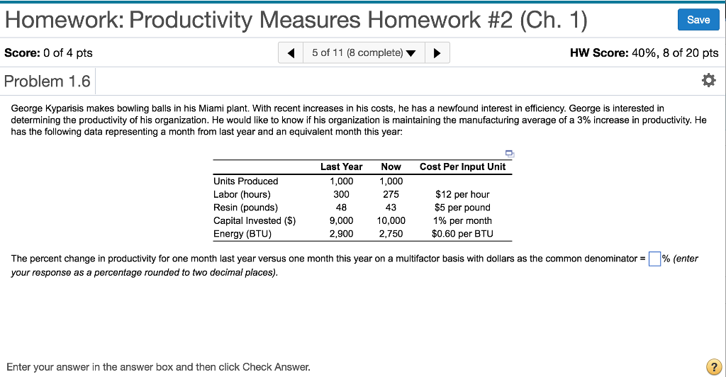 Solved Homework: Productivity Measures Homework #2 (Ch. 1) | Chegg.com