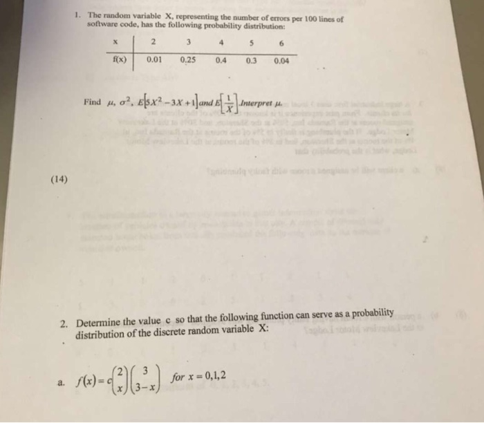 Solved 1. The random variable X, representing the number of | Chegg.com