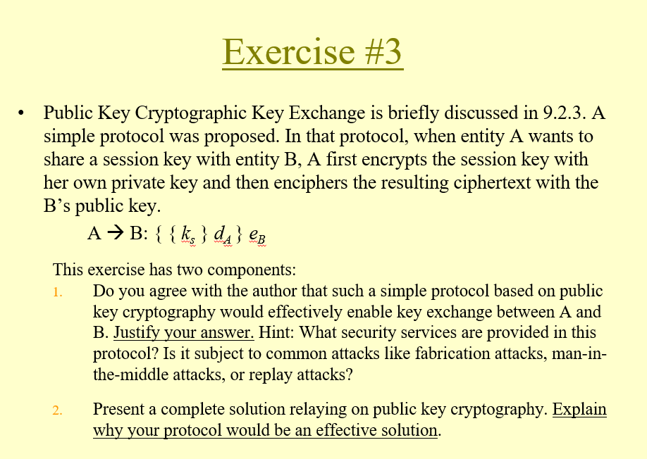 Solved Exercise #3 Public Key Cryptographic Key Exchange is | Chegg.com
