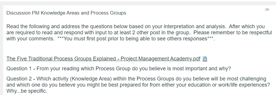 Solved 29 Discussion PM Knowledge Areas and Process Groups | Chegg.com