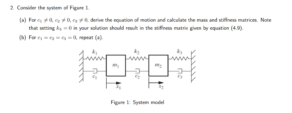 Solved 2. Consider the system of Figure 1. (a) For c1 , c2 , | Chegg.com