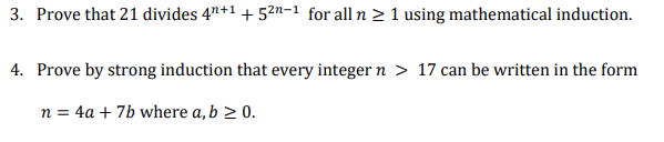 Solved 3. Prove that 21 divides 4n+1 +52n-1 for all n 2 1 | Chegg.com