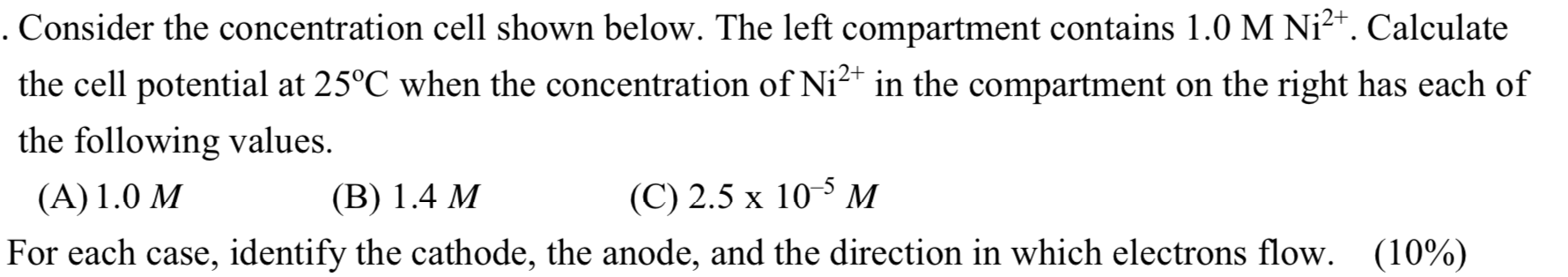 Solved . Consider the concentration cell shown below. The | Chegg.com