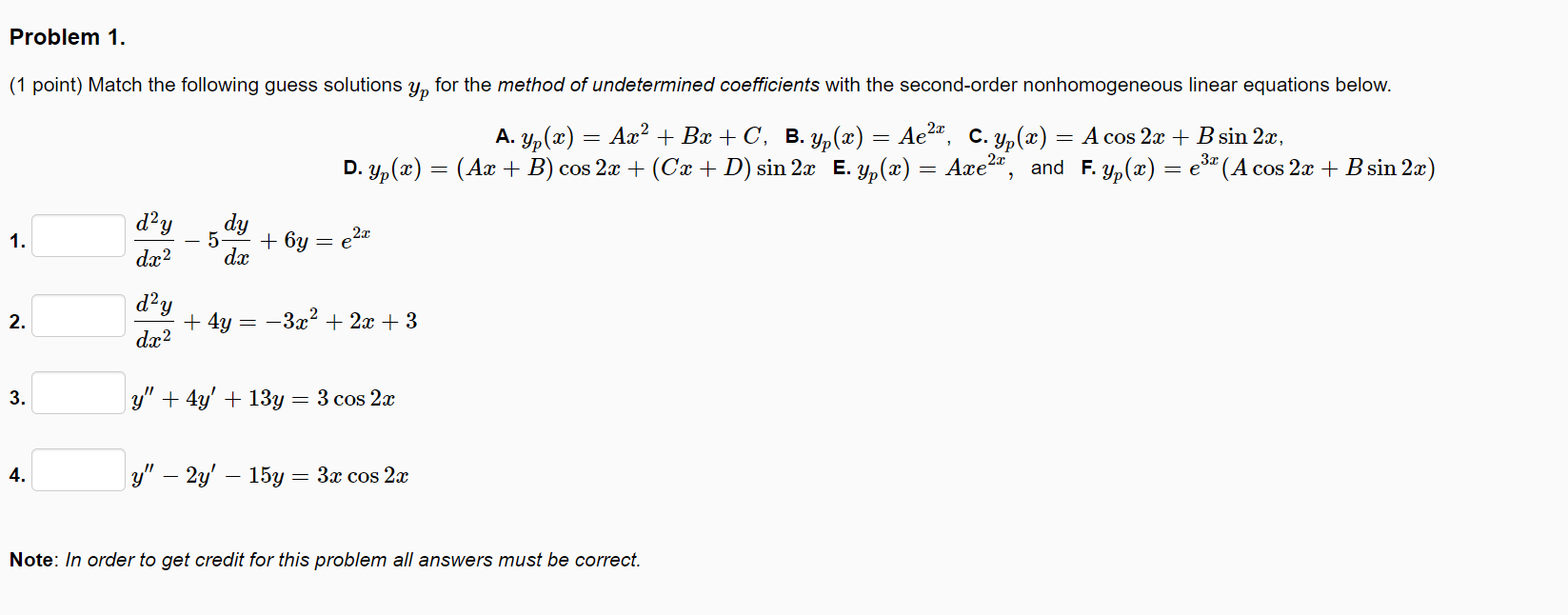 Solved Problem 1. (1 point) Match the following guess | Chegg.com