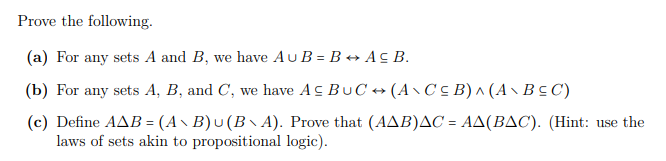 Solved Prove the following. (a) For any sets A and B, we | Chegg.com
