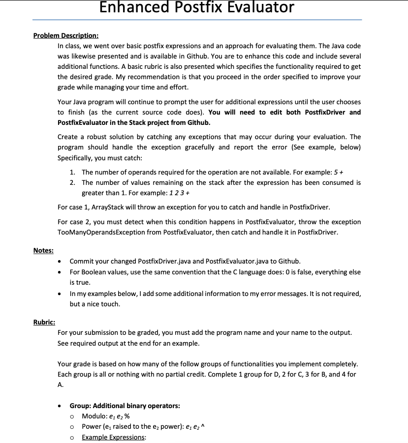 Solved Enhanced Postfix Evaluator Problem Description: In | Chegg.com