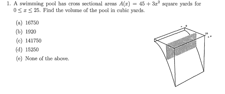 Solved A swimming pool has cross sectional areas A(x)=45+3x2 | Chegg.com