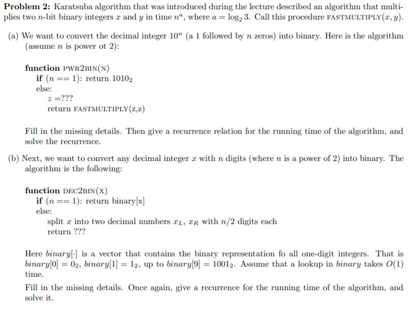 Problem 2: Karatsuba algorithm that was introduced | Chegg.com