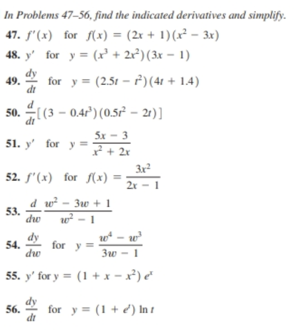 Solved In Problems 47-56, ﻿find the indicated derivatives | Chegg.com