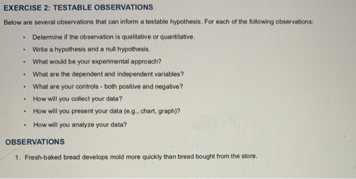 Solved EXERCISE 2: TESTABLE OBSERVATIONS Below are several | Chegg.com