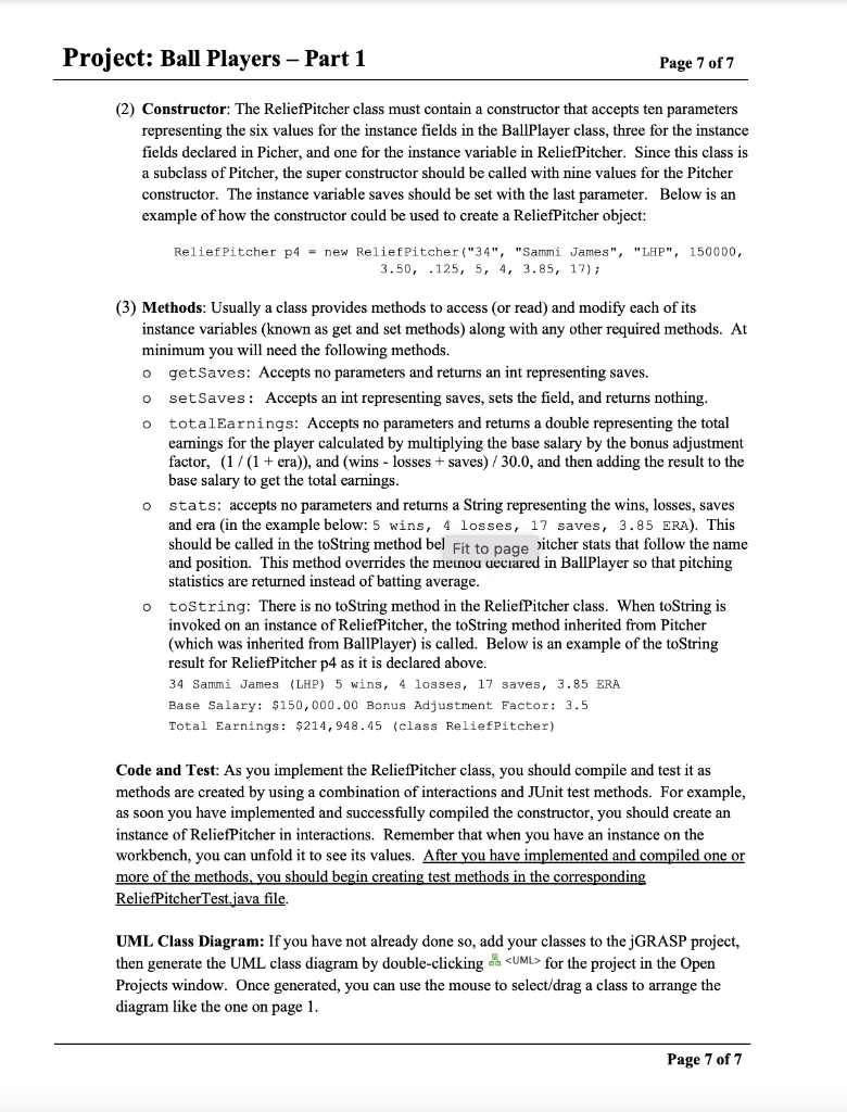 Solved Project: Ball Players - Part 1 Page 1 of 7 | Chegg.com