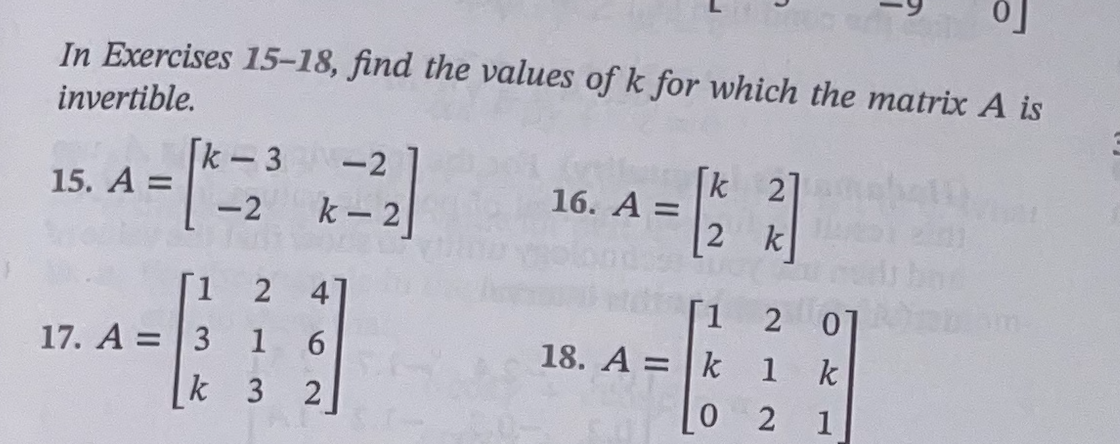 Solved In Exercises 15-18, find the values of k for which | Chegg.com