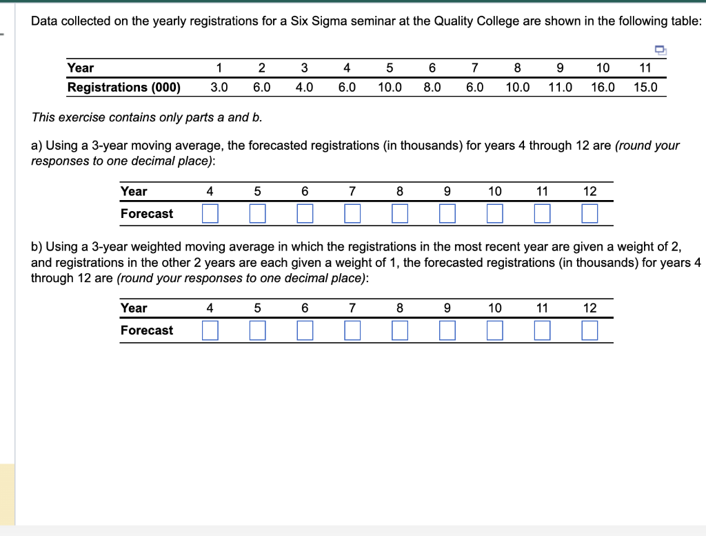 Solved Data collected on the yearly registrations for a Six | Chegg.com