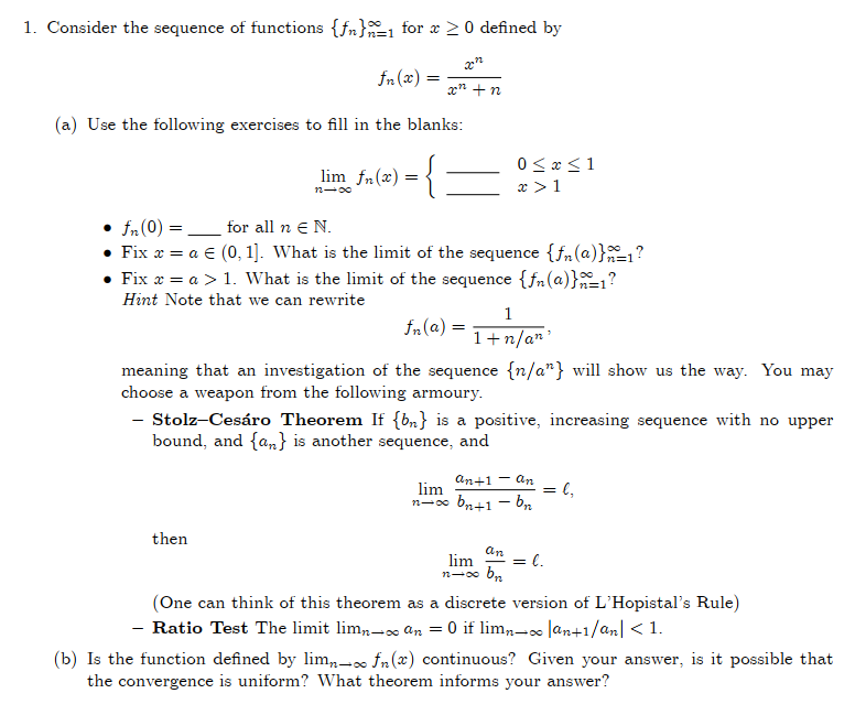 Solved 1 Consider The Sequence Of Functions Fn For 20 7186