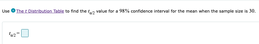 Solved Use The t Distribution Table to find the tα/2 value | Chegg.com
