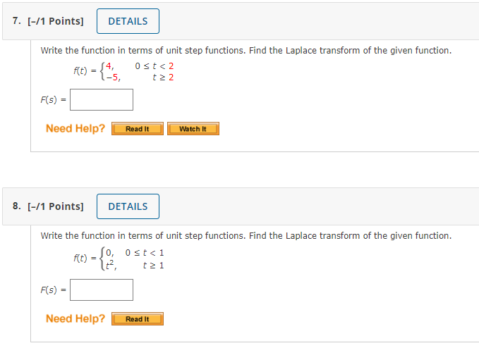 Solved 7. [-/1 Points] DETAILS Write the function in terms | Chegg.com