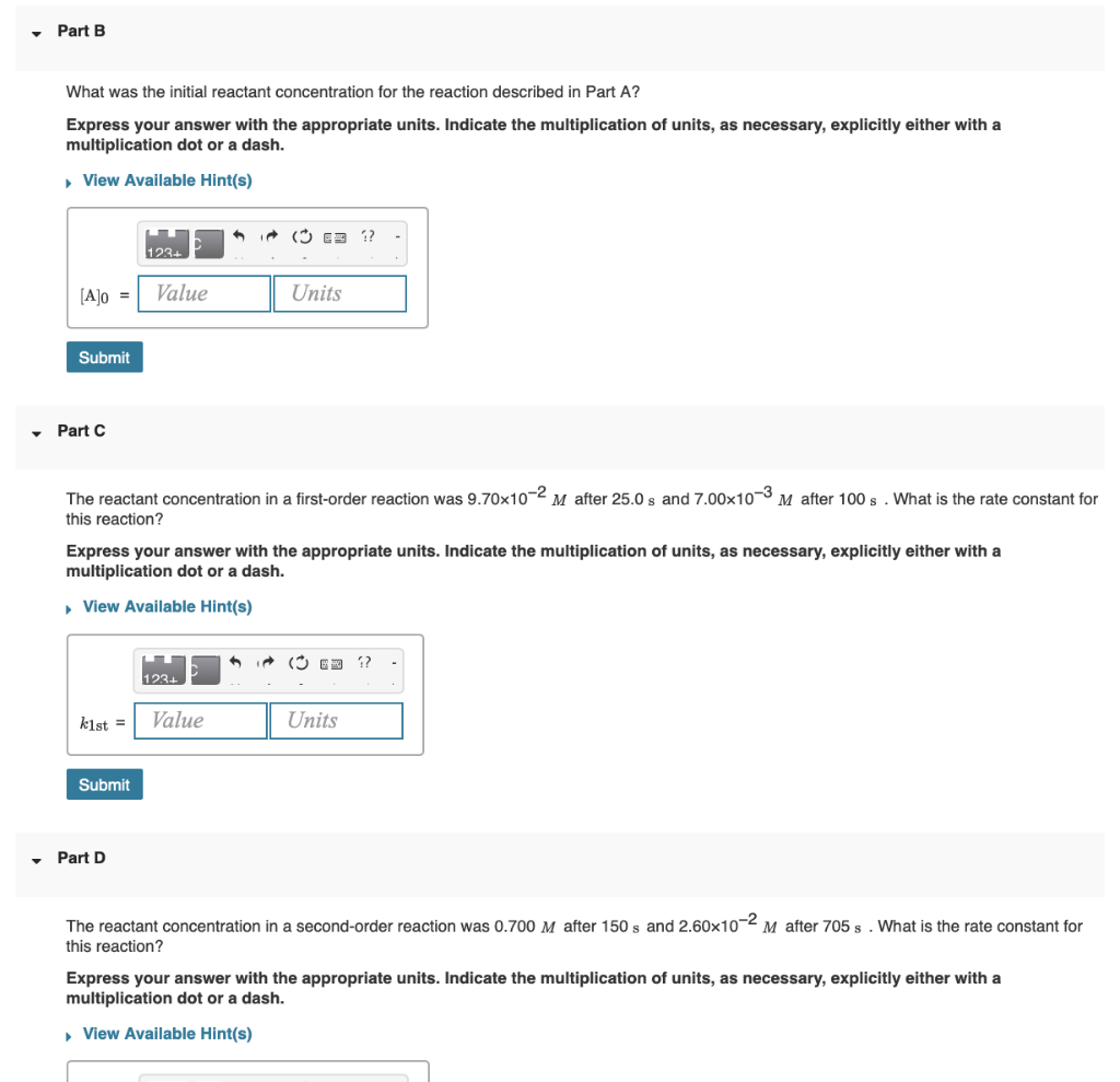 Solved Part B What was the initial reactant concentration | Chegg.com