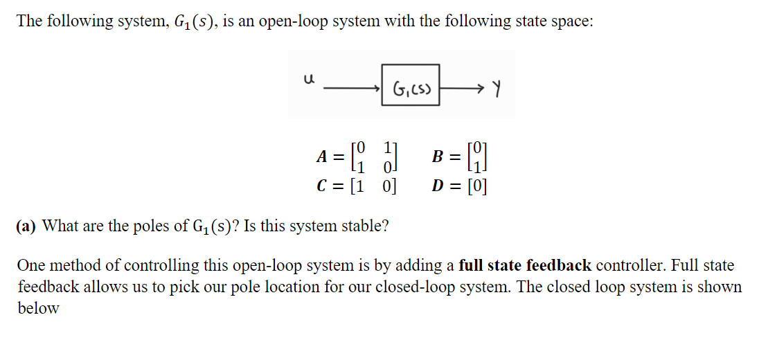 Solved The following system, G1(s), is an open-loop system | Chegg.com