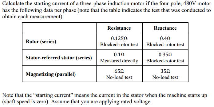 Solved Calculate the starting current of a three-phase | Chegg.com