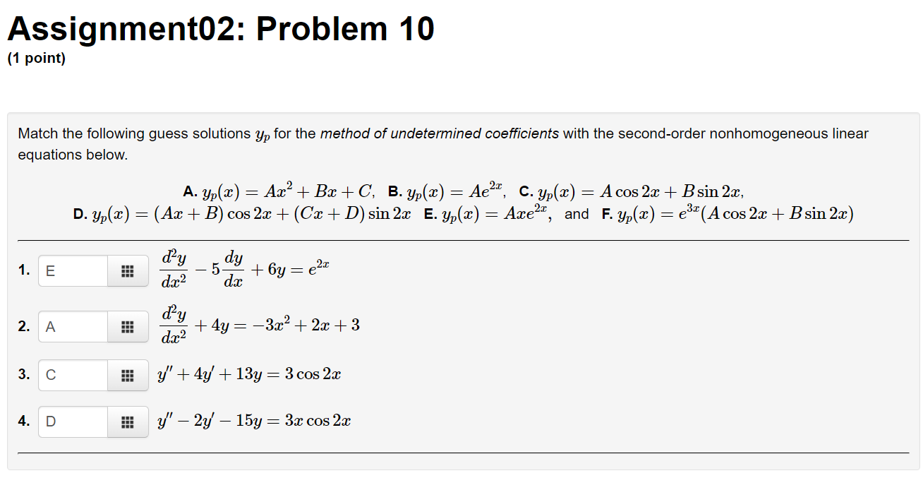 Solved Assignment02: Problem 10 (1 point) Match the | Chegg.com