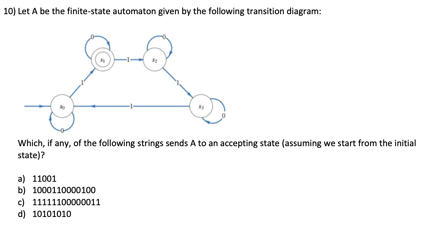 Solved 10) Let A be the finite-state automaton given by the | Chegg.com