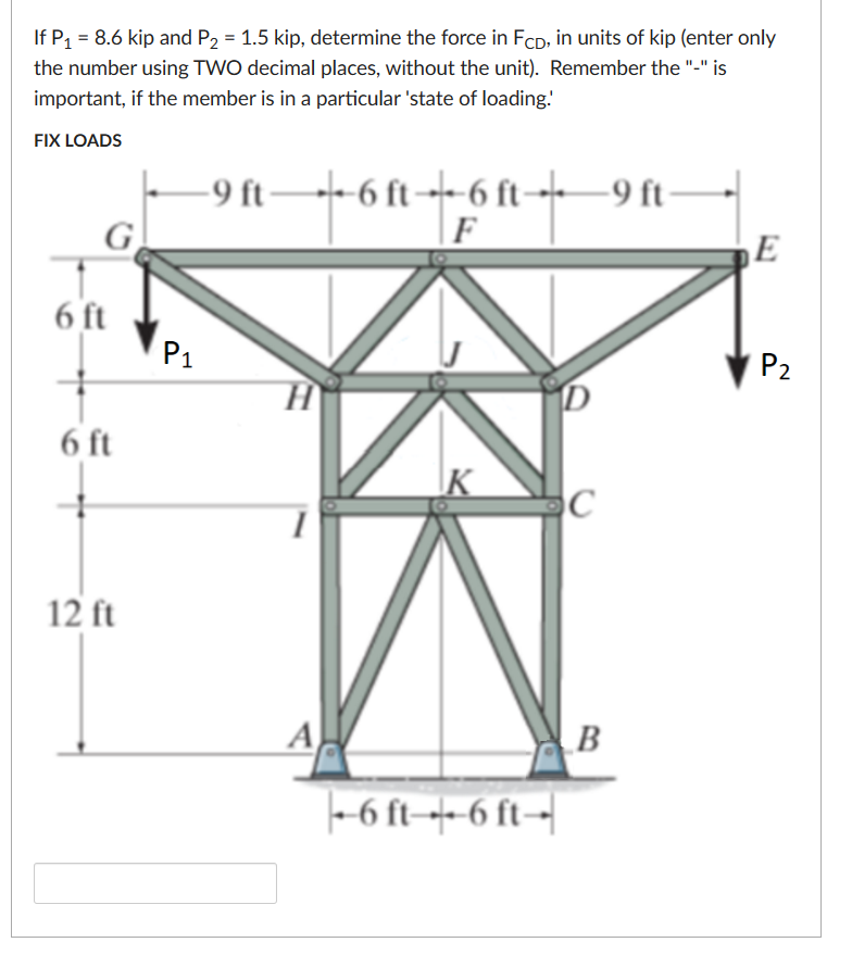 Solved If P1=8.6 kip and P2=1.5 kip, determine the force in | Chegg.com