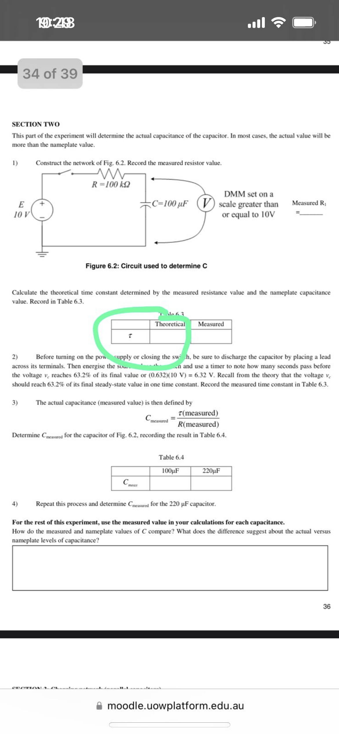 Solved SECTION TWO This part of the experiment will | Chegg.com