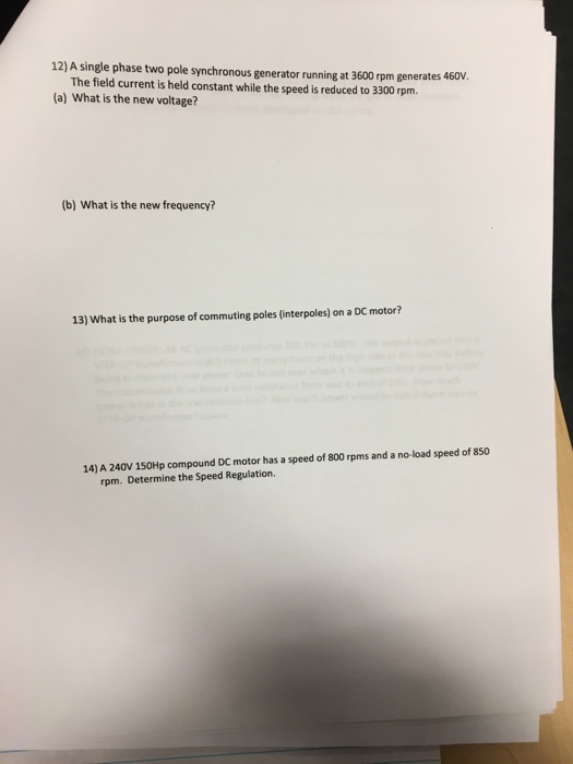 Solved 12) A single phase two pole synchronous generator | Chegg.com
