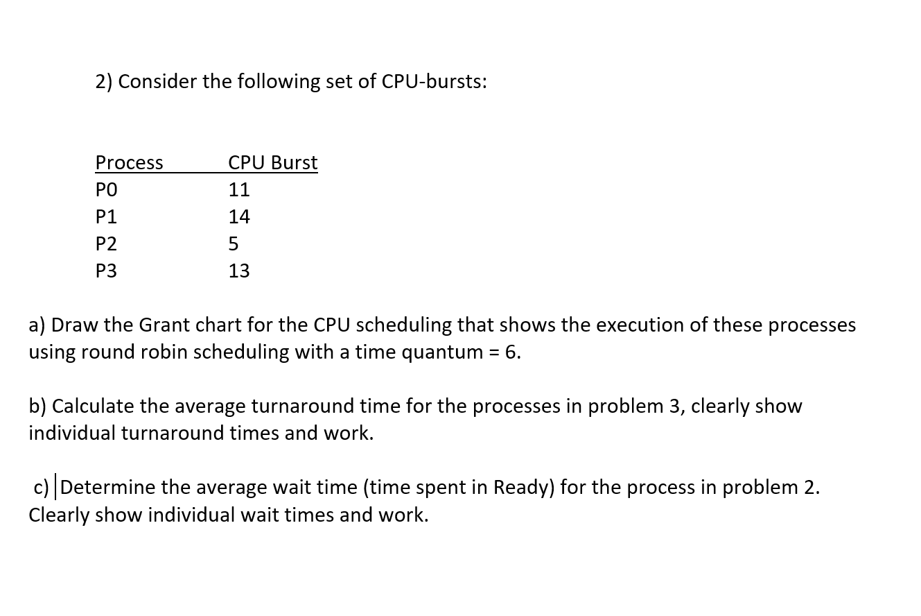 Solved 2) Consider the following set of CPU-bursts: CPU | Chegg.com