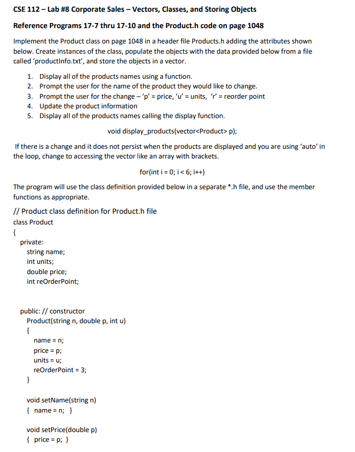 CSE 112 – Lab #8 Corporate Sales – Vectors, Classes, | Chegg.com