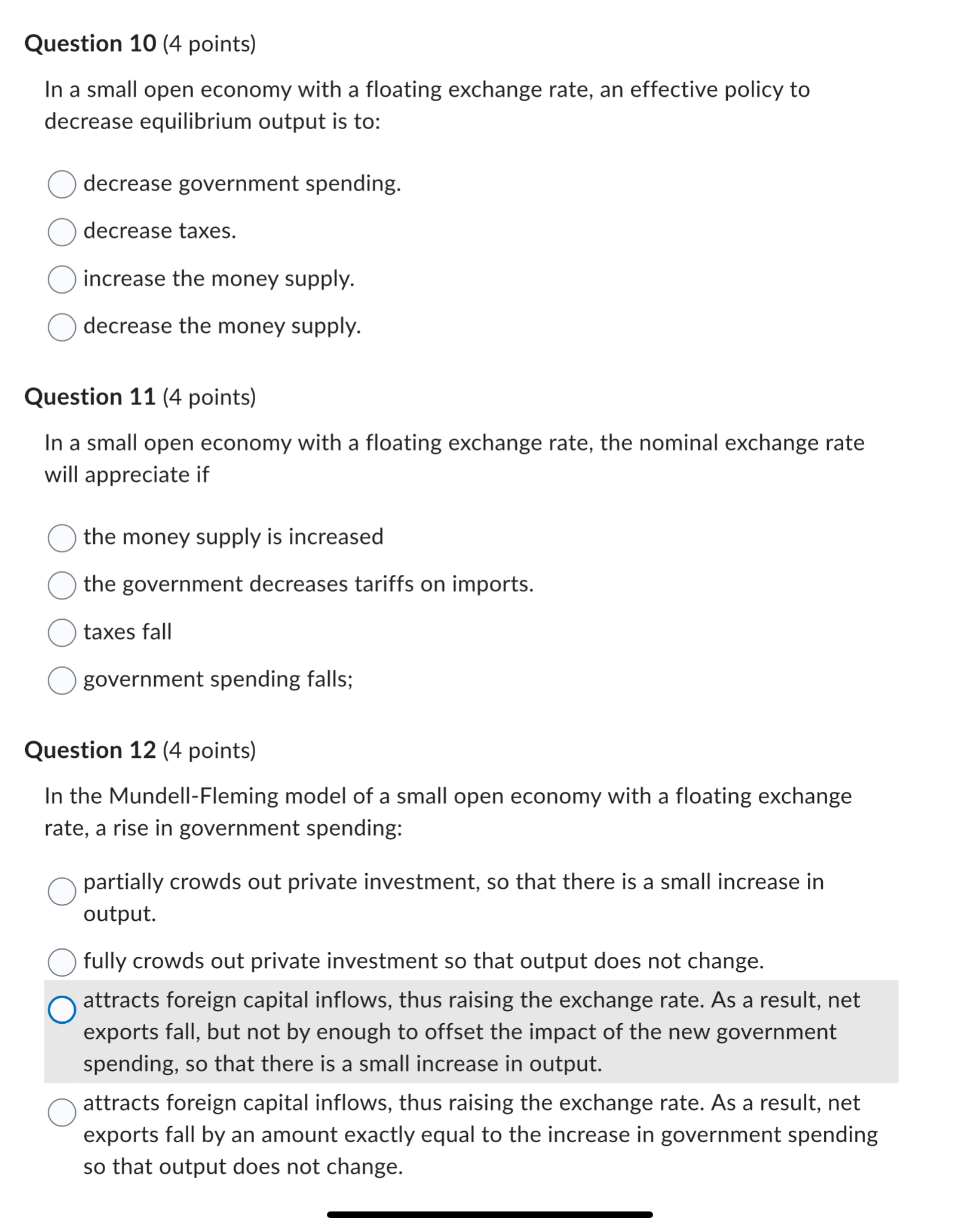 Solved decrease the money supply.Question 11 (4 ﻿points)In a | Chegg.com